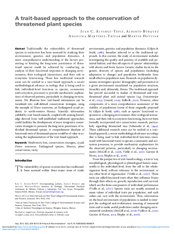 (PDF) A trait-based approach to the conservation of threatened plant species