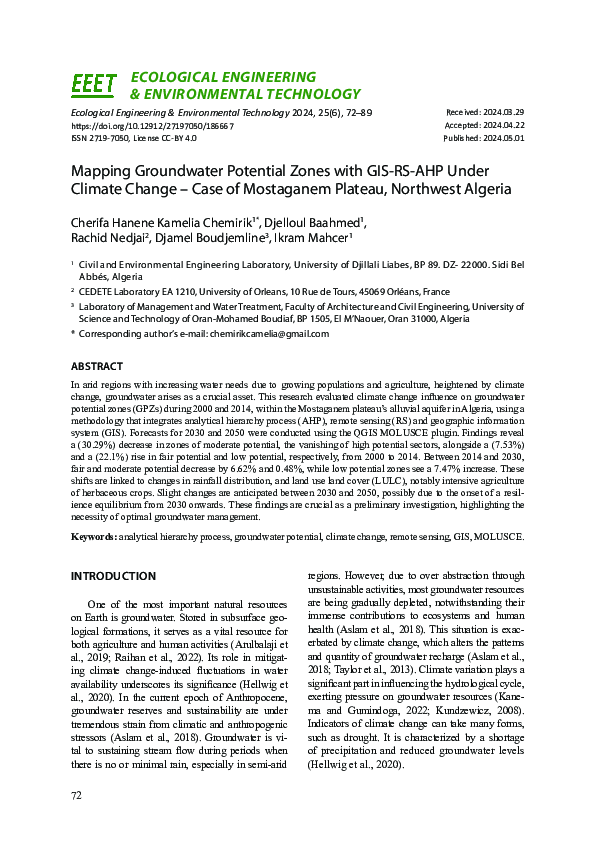 (PDF) Mapping Groundwater Potential Zones with GIS RS AHP Under Climate Change Case of ...