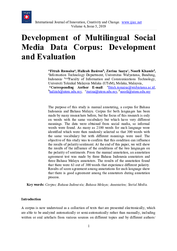 (PDF) Development of Multilingual Social Media Data Corpus for ...