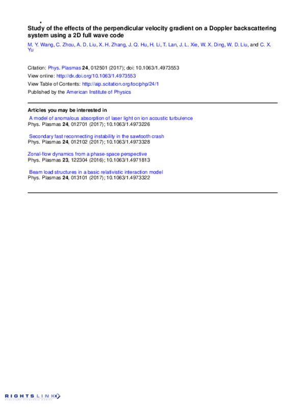 (PDF) Study of the effects of the perpendicular velocity gradient on a ...