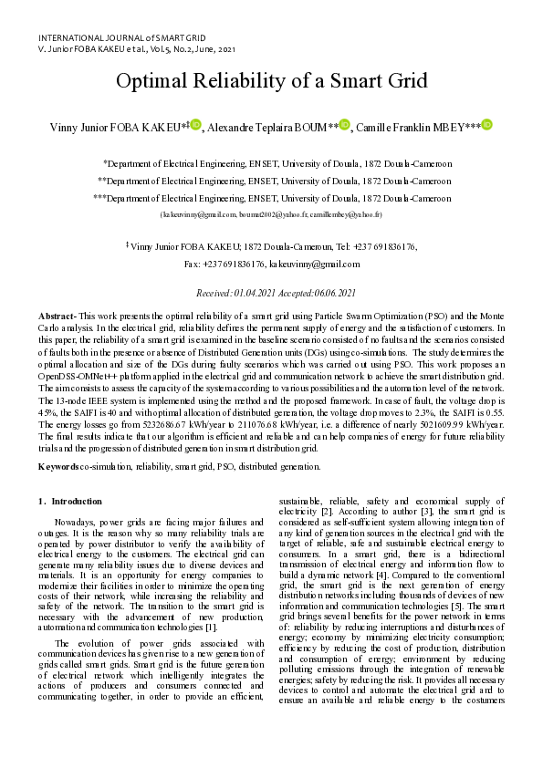 (PDF) Optimal Reliability of a Smart Grid