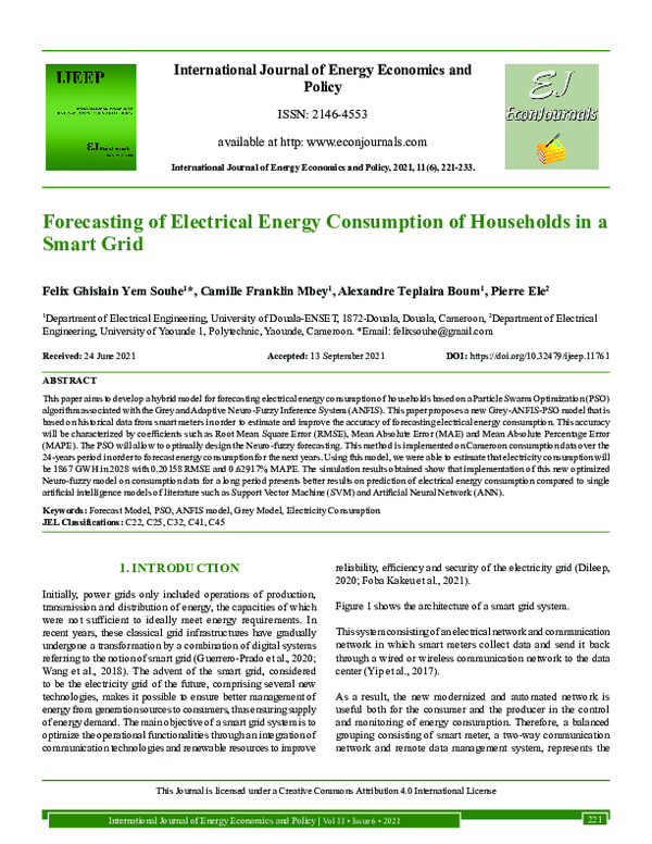 (PDF) Forecasting of Electrical Energy Consumption of Households in a Smart Grid
