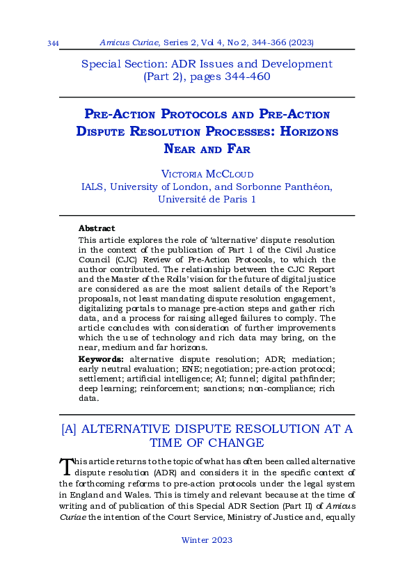 (PDF) Pre-Action Protocols and Pre-Action Dispute Resolution Processes