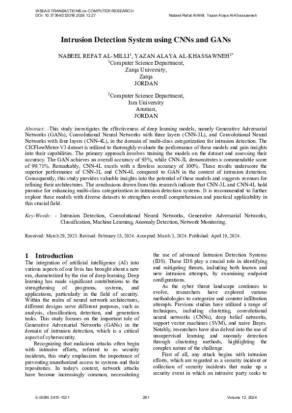 Pdf Intrusion Detection System Using Cnns And Gans