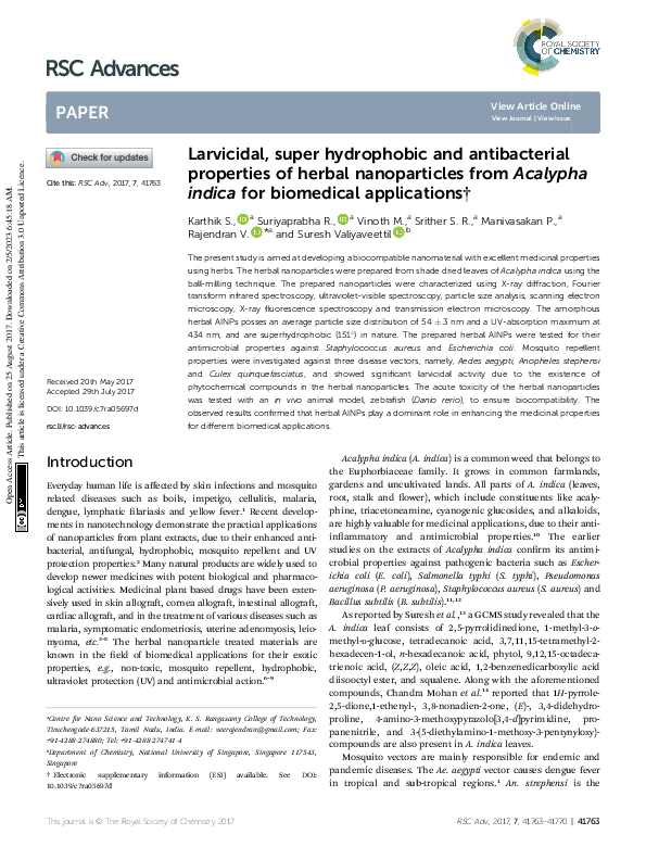 (PDF) Larvicidal, super hydrophobic and antibacterial properties of ...