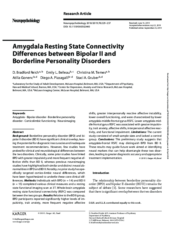 (PDF) Amygdala Resting State Connectivity Differences between Bipolar ...