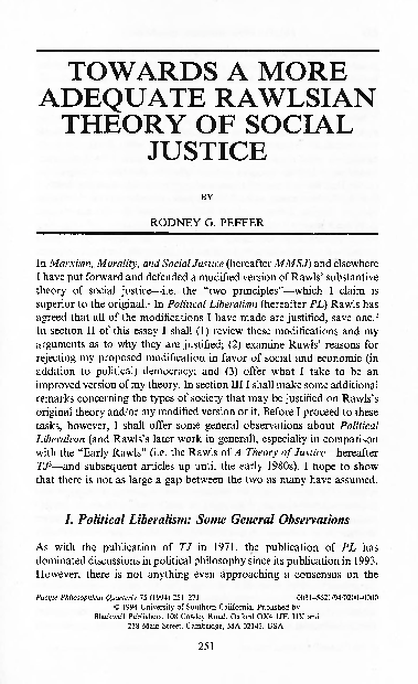 (PDF) Towards a More Adequate Rawlsian Theory of Social Justice