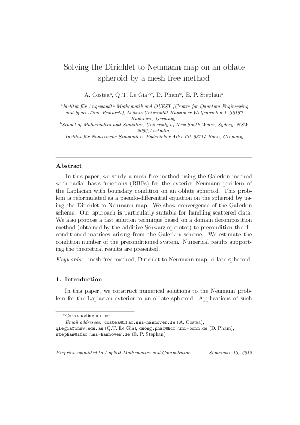 (PDF) Solving the Dirichlet-to-Neumann map on an oblate spheroid by a mesh-free method
