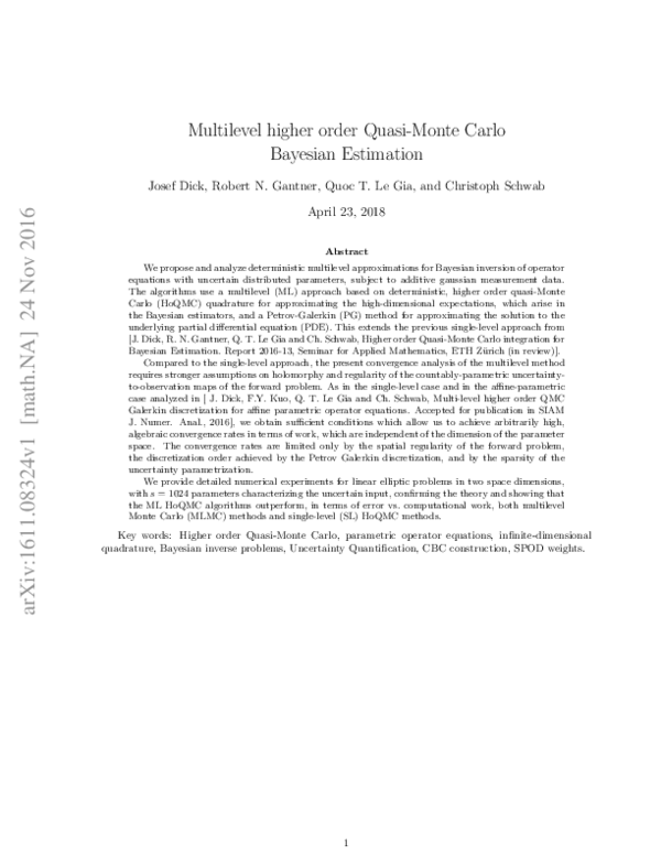 Pdf Multilevel Higher Order Quasi Monte Carlo Bayesian Estimation