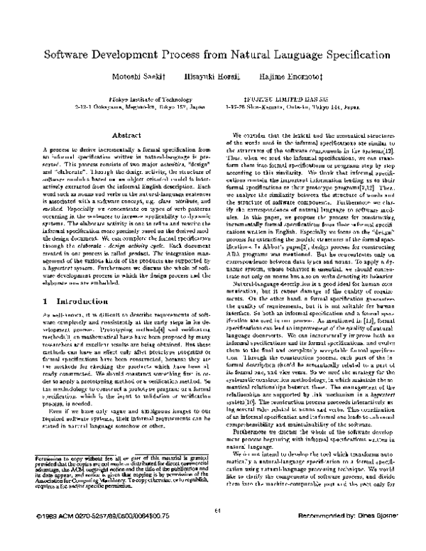 (PDF) Software Development Process From Natural Language Specification