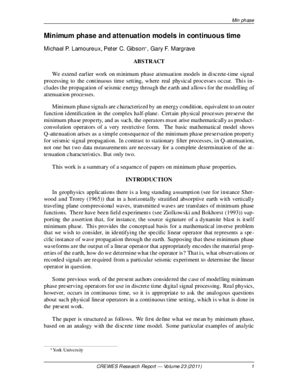 (PDF) Minimum phase and attenuation models in continuous time