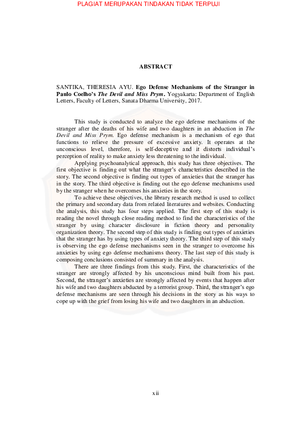 (PDF) Ego defense mechanisms of the stranger in Paulo Coelho`s the ...