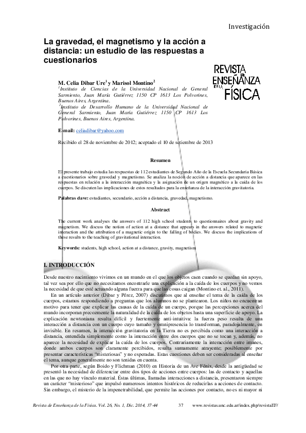 (PDF) La gravedad, el magnetismo y la acción a distancia: un estudio de ...