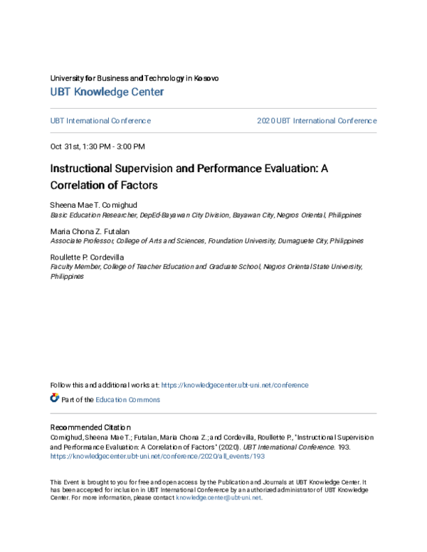 (PDF) Instructional Supervision and Performance Evaluation: A Correlation of Factors