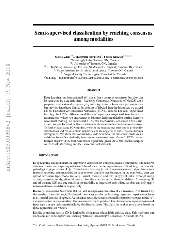 (PDF) Semi-supervised classification by reaching consensus among modalities