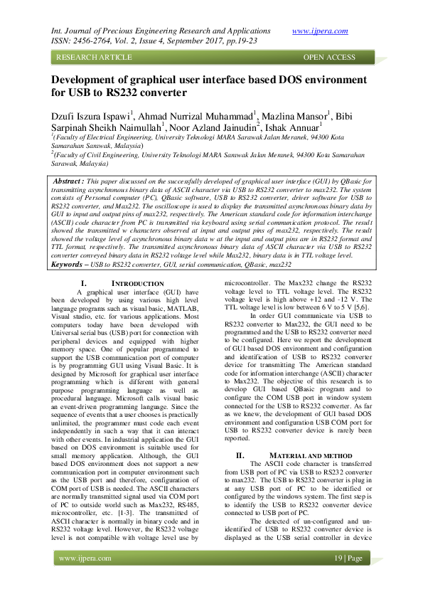 (PDF) Development of graphical user interface based DOS environment for USB to RS232 converter ...
