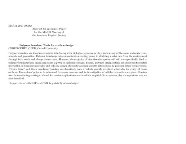 (PDF) Polymer brushes: Tools for surface design