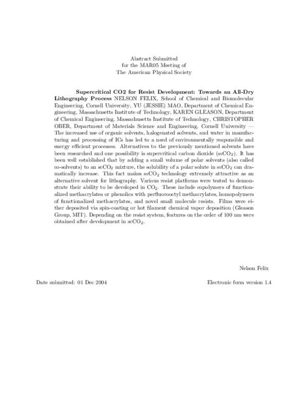 (PDF) Supercritical CO2 for Resist Development: Towards an All-Dry Lithography Process