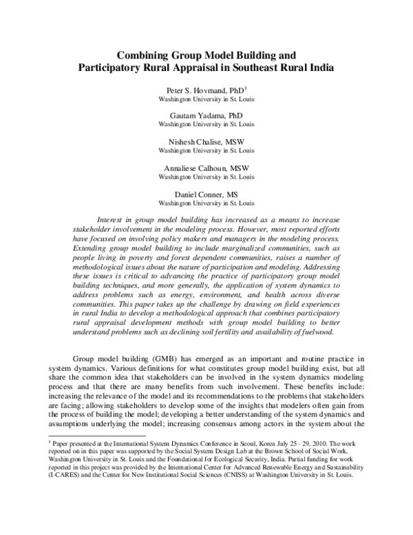 (PDF) Combining Group Model Building and Participatory Rural Appraisal in Southeast Rural India
