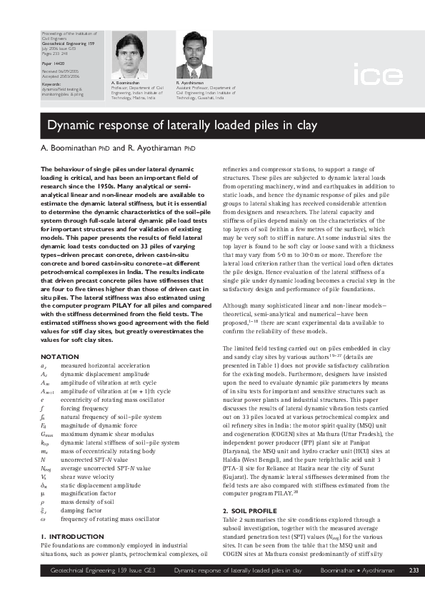 (PDF) Dynamic response of laterally loaded piles in clay