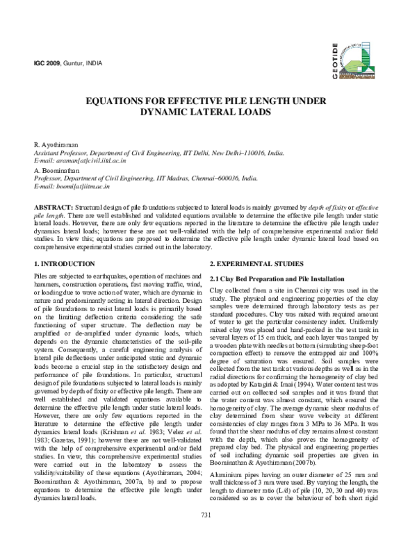 (PDF) Equations for Effective Pile Length Under Dynamic Lateral Loads