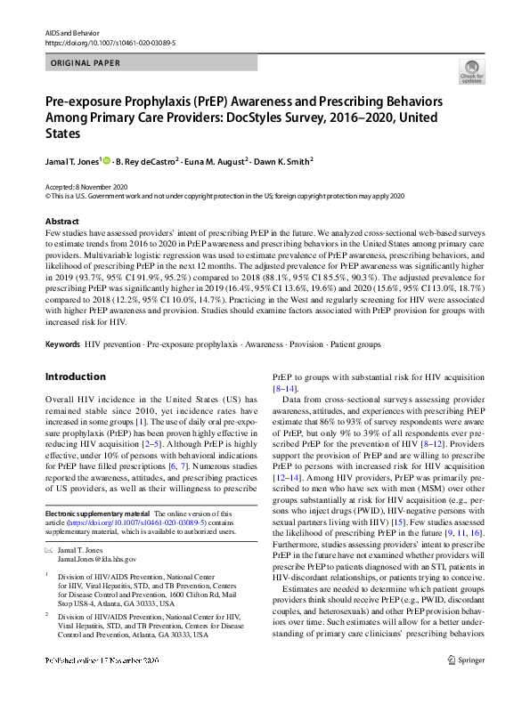 (PDF) Pre-exposure Prophylaxis (PrEP) Awareness and Prescribing ...