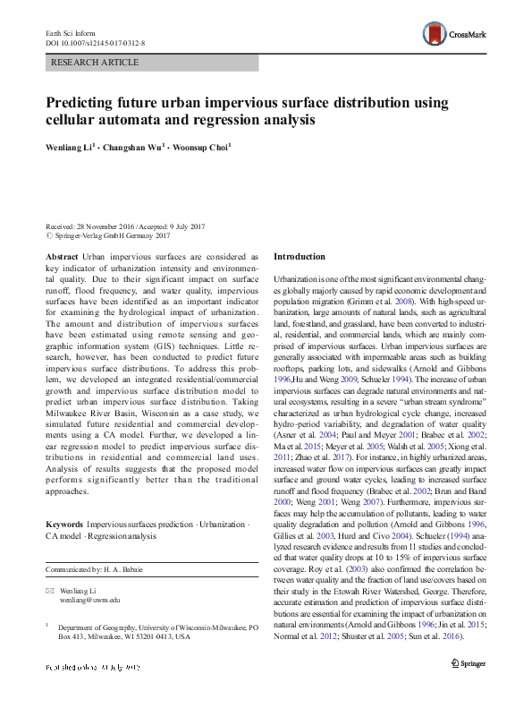 Pdf Predicting Future Urban Impervious Surface Distribution Using Cellular Automata And