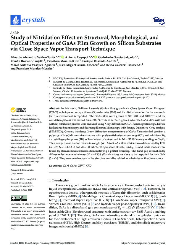 (PDF) Study of Nitridation Effect on Structural, Morphological, and Optical Properties of GaAs ...