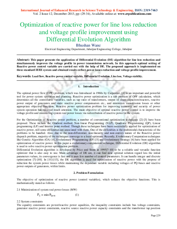 (PDF) Optimization of reactive power for line loss reduction and voltage profile improvement ...