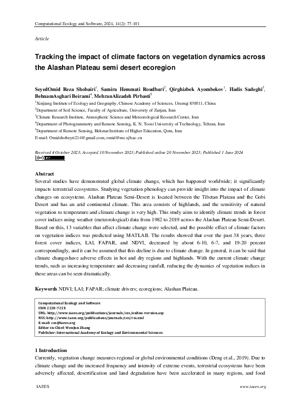 (PDF) Tracking the impact of climate factors on vegetation dynamics ...