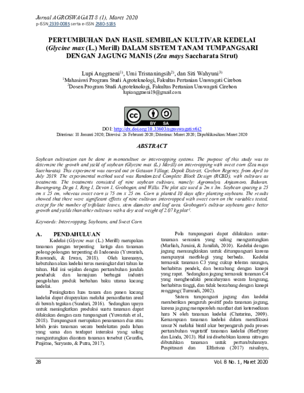 (PDF) PERTUMBUHAN DAN HASIL SEMBILAN KULTIVAR KEDELAI (Glycine max (L.) Merill) DALAM SISTEM ...