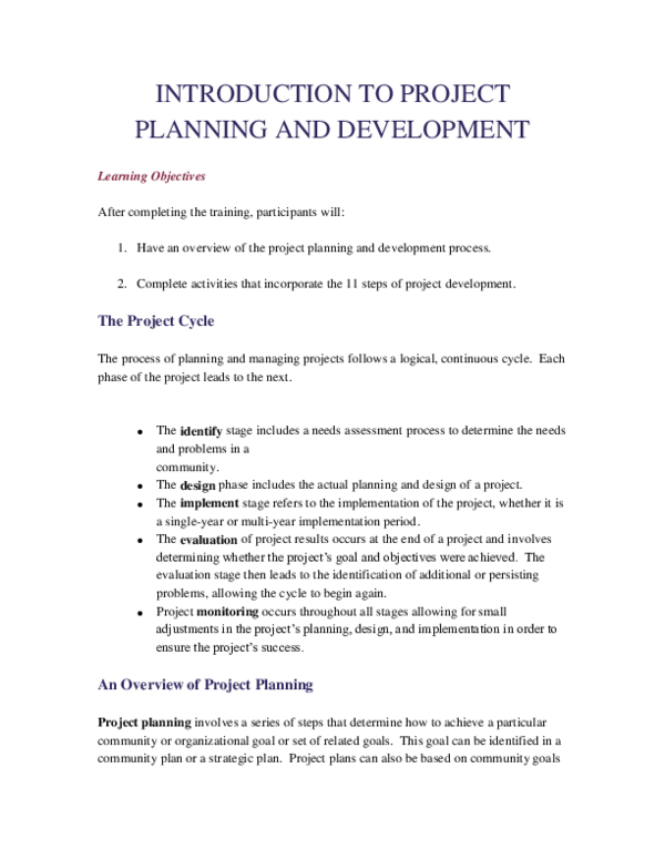 (PDF) INTRODUCTION TO PROJECT PLANNING AND DEVELOPMENT