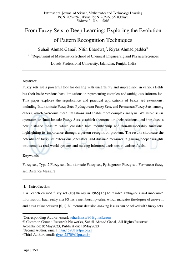 (PDF) From Fuzzy Sets to Deep Learning: Exploring the Evolution of Pattern Recognition Techniques