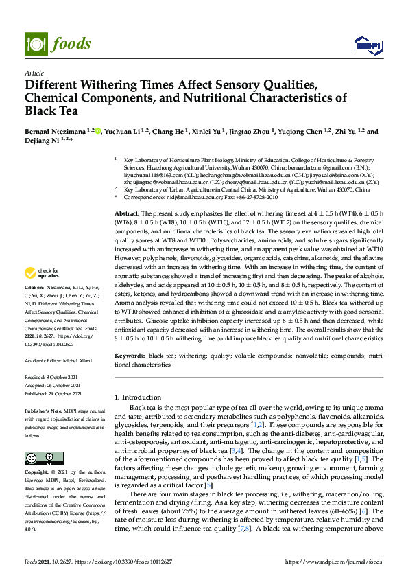 (PDF) Different Withering Times Affect Sensory Qualities, Chemical ...