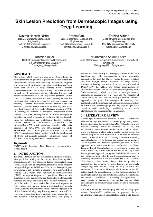 (PDF) Skin Lesion Prediction from Dermoscopic Images using Deep Learning