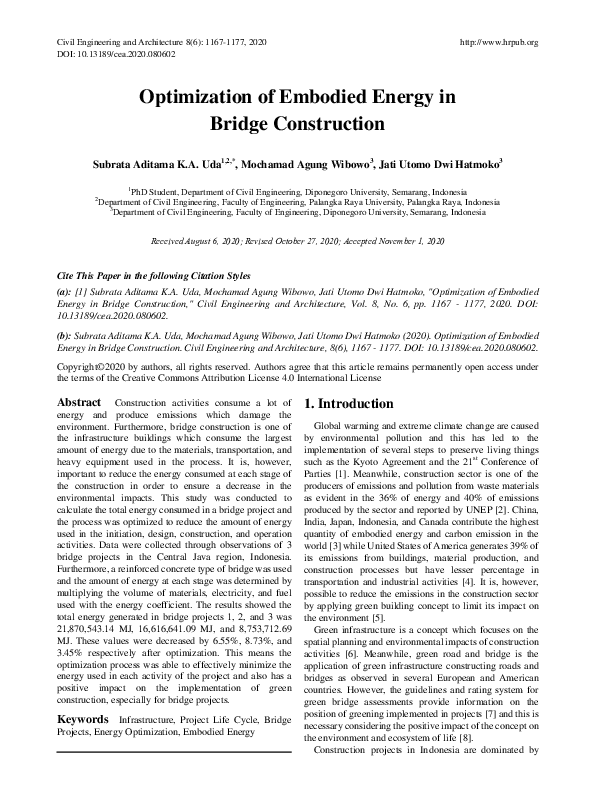 (PDF) Optimization of Embodied Energy in Bridge Construction | Jati ...