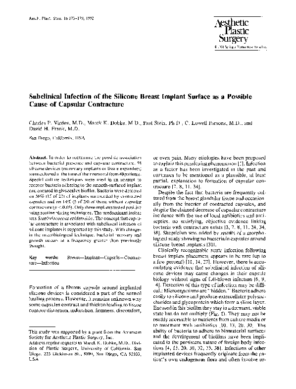 (PDF) Subclinical infection of the silicone breast implant surface as a ...