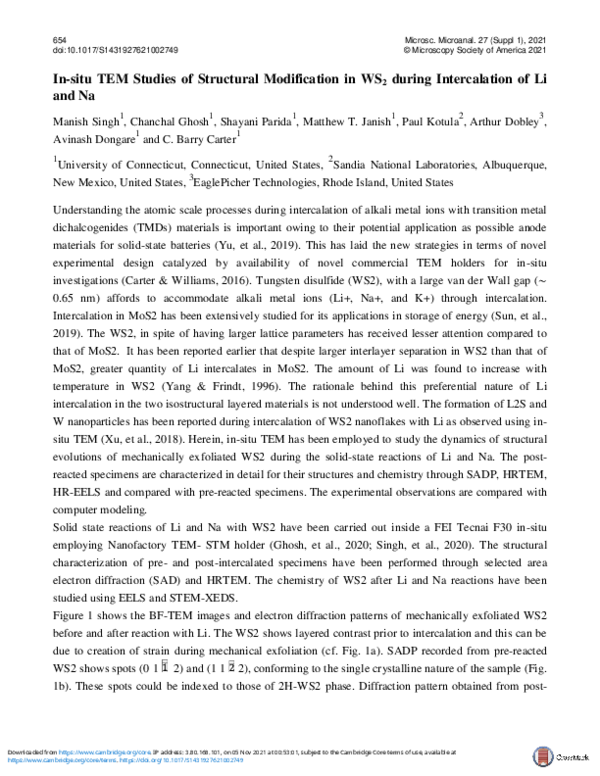 (PDF) In-situ TEM Studies of Structural Modification in WS2 during Intercalation of Li and Na