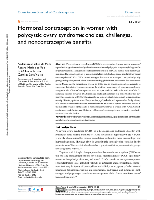(PDF) Hormonal contraception in women with polycystic ovary syndrome ...