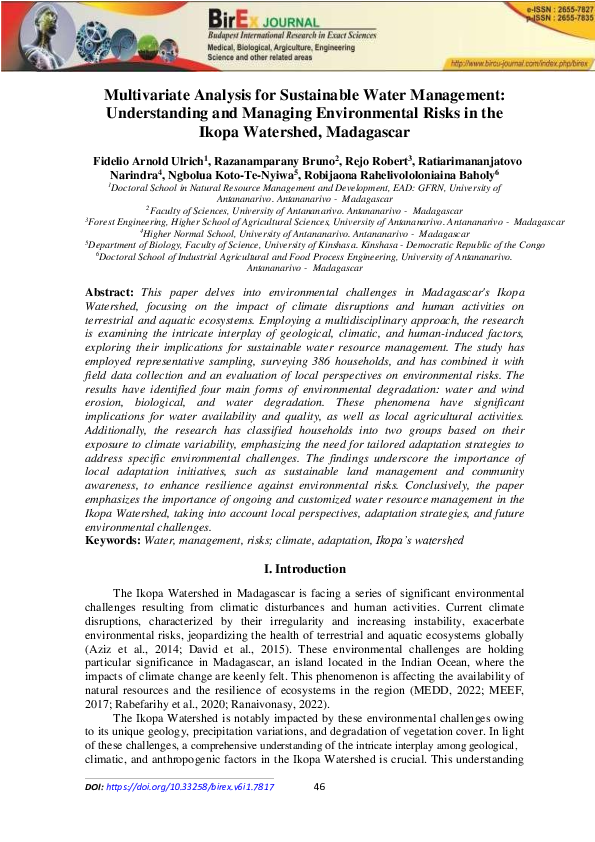 (PDF) Multivariate Analysis for Sustainable Water Management: Understanding and Managing ...