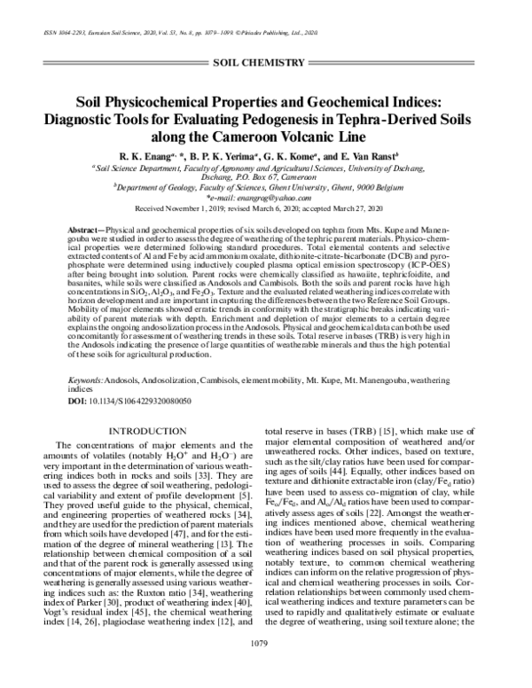 (PDF) Soil Physicochemical Properties and Geochemical Indices: Diagnostic Tools for Evaluating ...