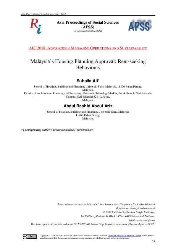 (PDF) Malaysia's Housing Planning Approval: Rent-seeking Behaviours ...