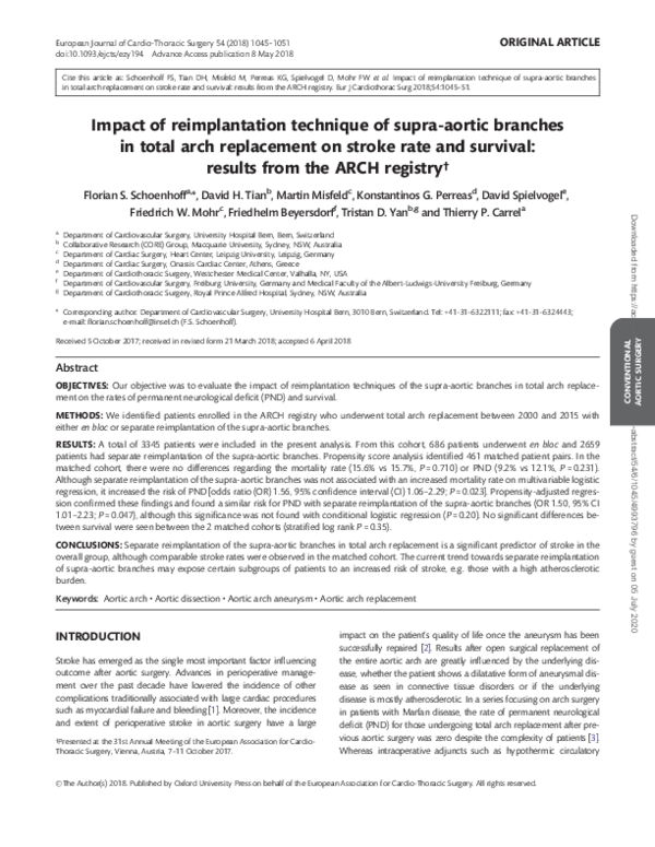 (PDF) Impact of reimplantation technique of supra-aortic branches in ...
