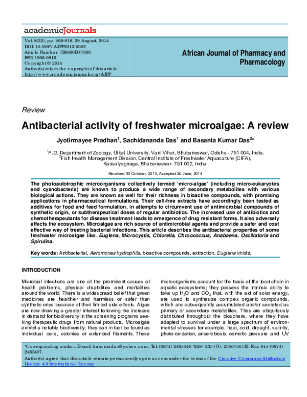 (PDF) Antibacterial activity of freshwater microalgae: A review
