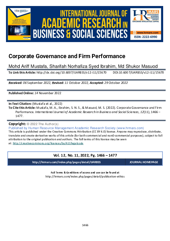 (PDF) Corporate Governance and Firm Performance