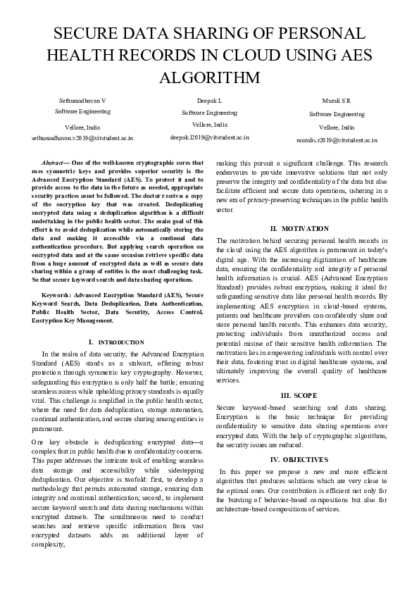 (PDF) SECURE DATA SHARING OF PERSONAL HEALTH RECORDS IN CLOUD USING AES ... (PDF) SECURE DATA SHARING OF PERSONAL HEALTH RECORDS IN CLOUD USING AES ...