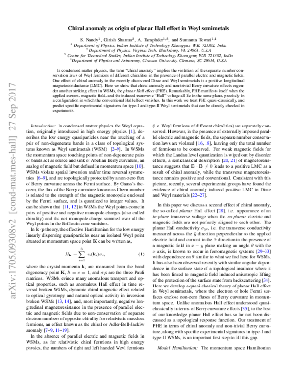 (PDF) Chiral Anomaly as the Origin of the Planar Hall Effect in Weyl ...