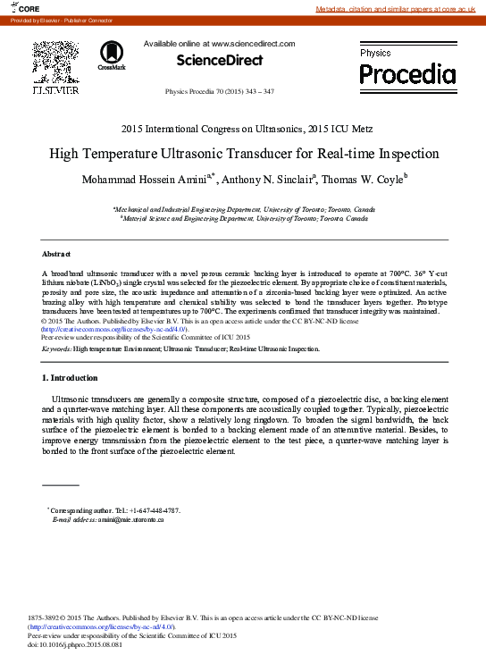 (PDF) High Temperature Ultrasonic Transducer for Real-time Inspection