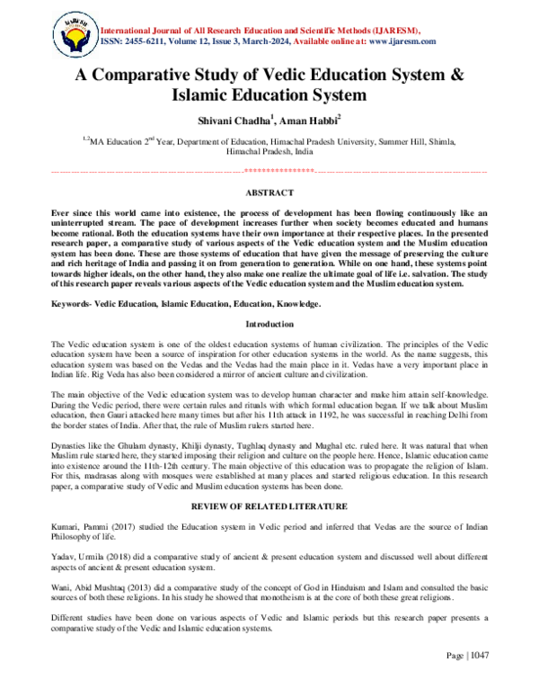 (PDF) A Comparative Study of Vedic Education System & Islamic Education ...