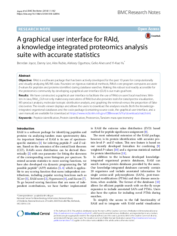 (PDF) A graphical user interface for RAId, a knowledge integrated proteomics analysis suite with ...